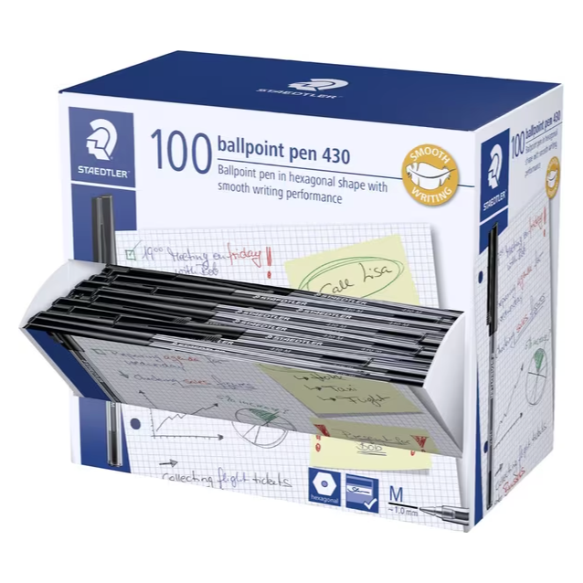 Staedtler 430 Medium Ballpoint Pens - Black (100 Pack) – Brilliant ...