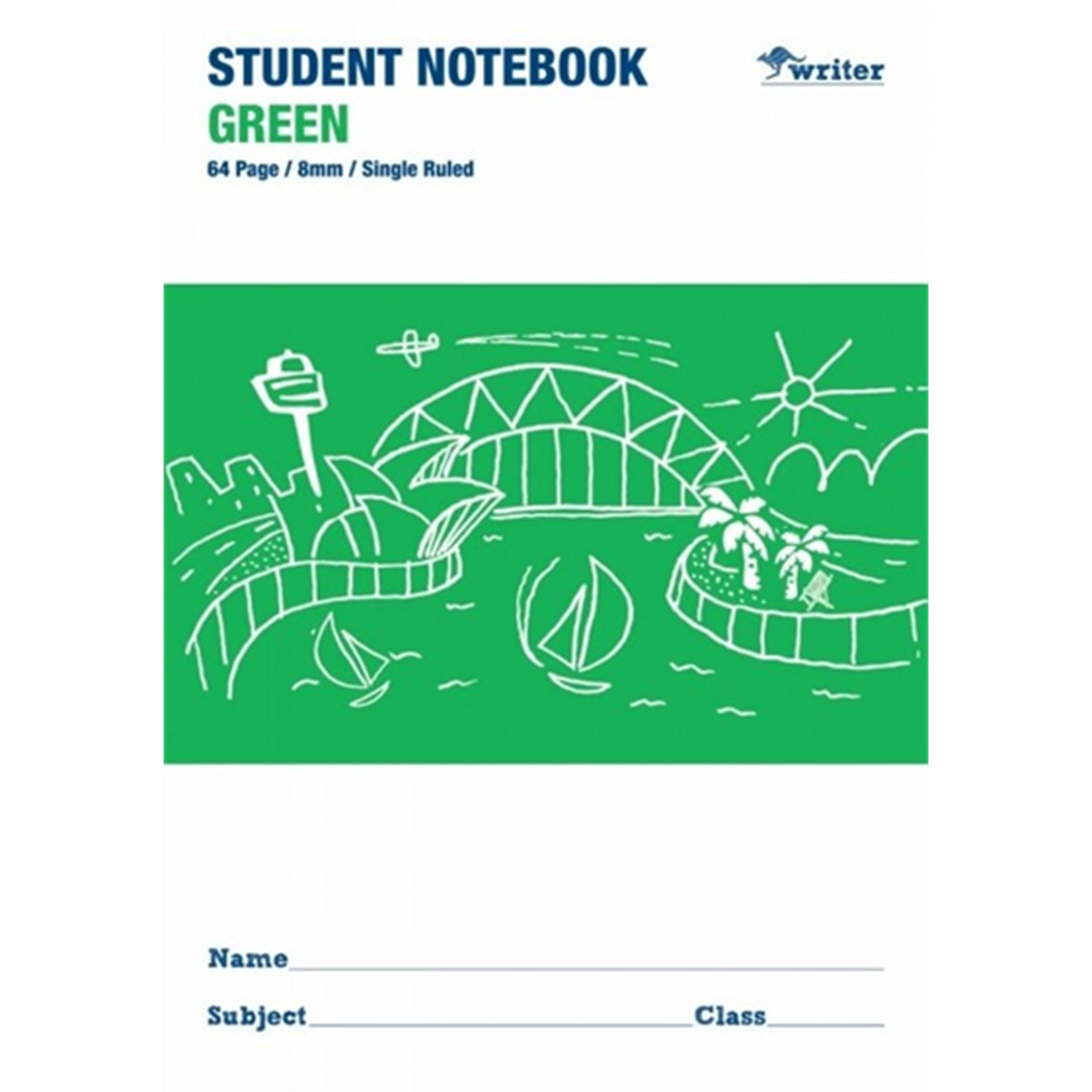 Writer Green 8mm Single Ruled Student Notebook - 64 Pages — Brilliant ...
